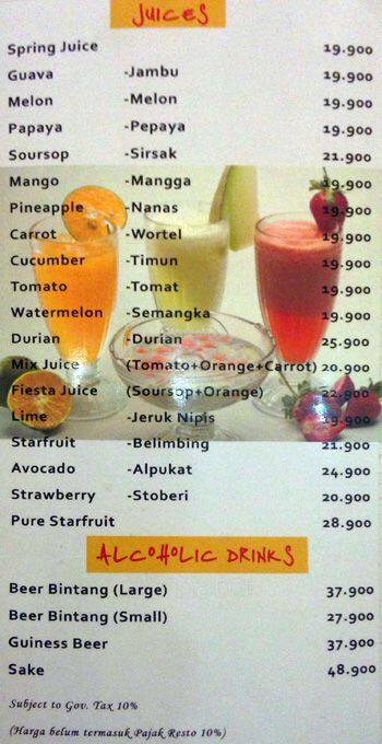 Menu at Yuraku Buffet restaurant, Jakarta, Jalan Boulevard Artha Gading ...