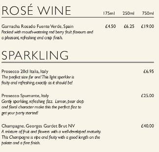 Menu at The Pipers' Tryst restaurant, Glasgow