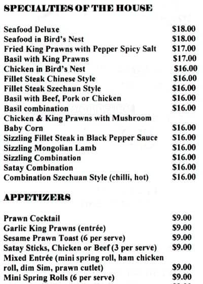 Menu at Konki Collaroy Plateau Chinese Restaurant, Collaroy Plateau