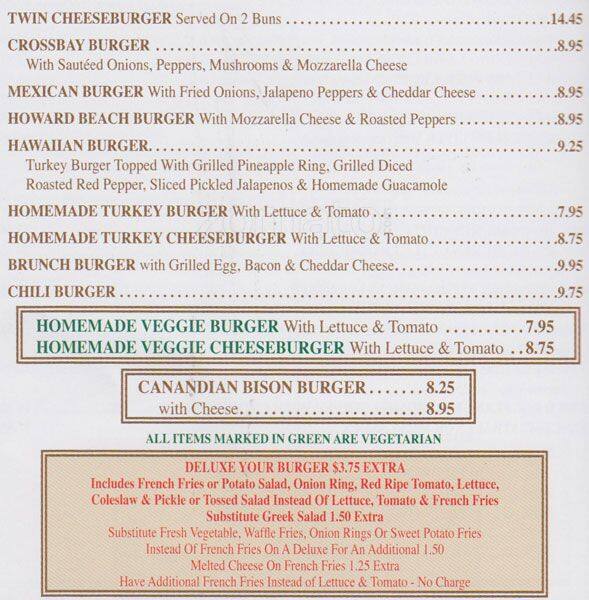 Menu at Cross Bay Diner restaurant, New York City, 160-31 Cross Bay Blvd