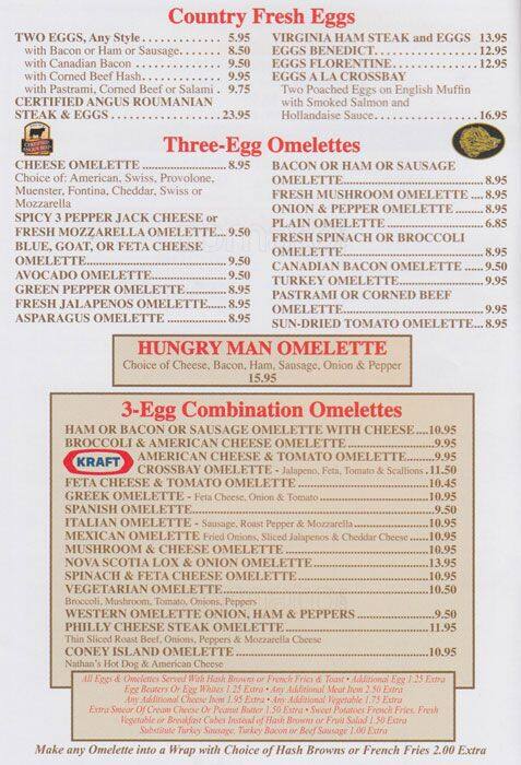 Menu at Cross Bay Diner restaurant, New York City, 160-31 Cross Bay Blvd