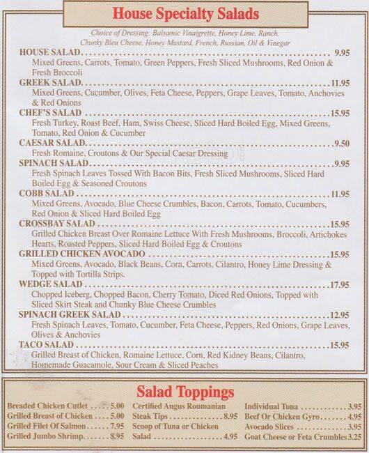 Menu at Cross Bay Diner restaurant, New York City, 160-31 Cross Bay Blvd