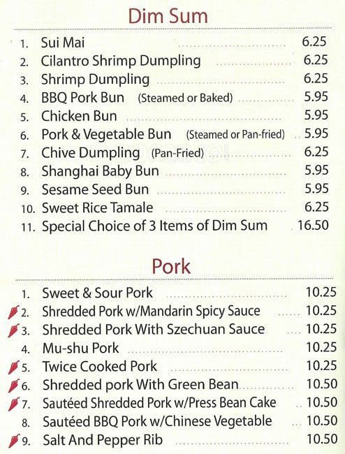 Menu at Tai Chi restaurant, San Francisco