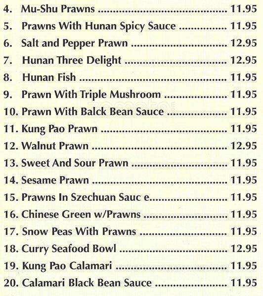 Menu at Tai Chi restaurant, San Francisco