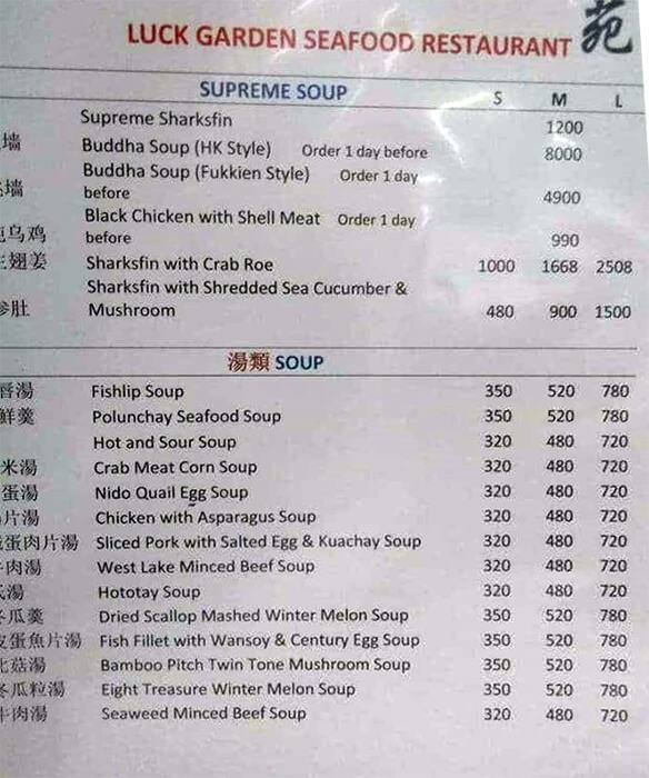 Menu at Lucky Garden restaurant, Valenzuela