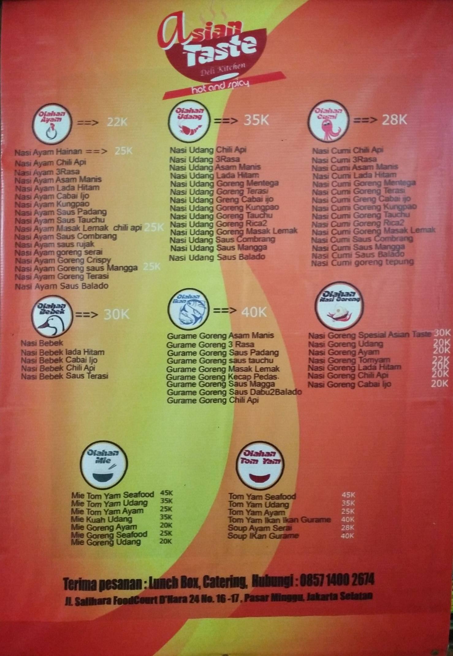 Menu at Asian Taste restaurant, South Jakarta
