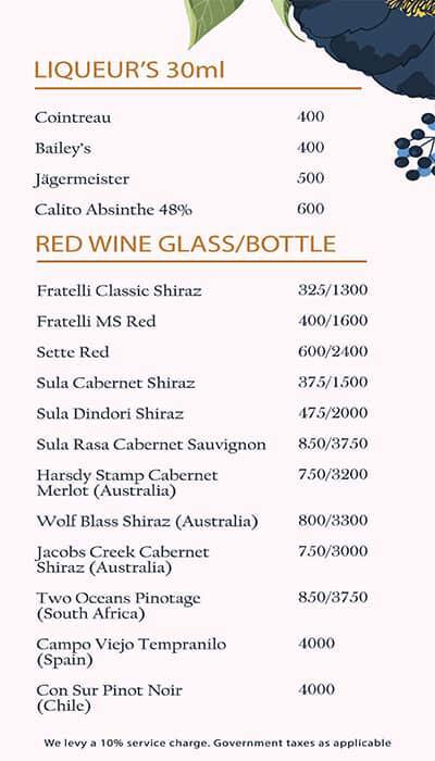 Menu at Butterfly High, Thane