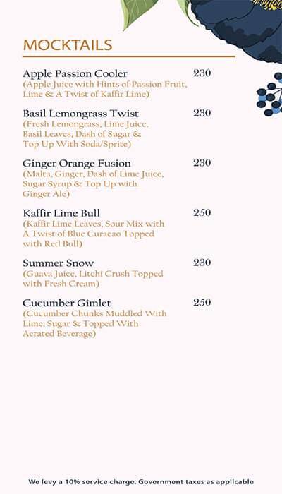 Menu at Butterfly High, Thane