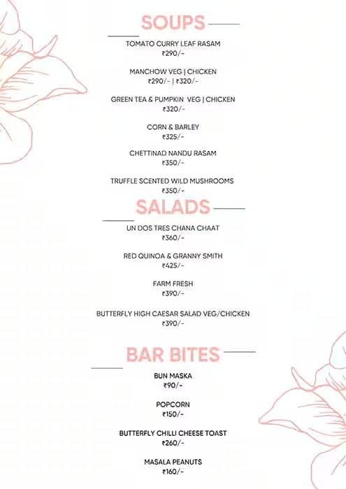 Menu of Butterfly High, Lower Parel, Mumbai