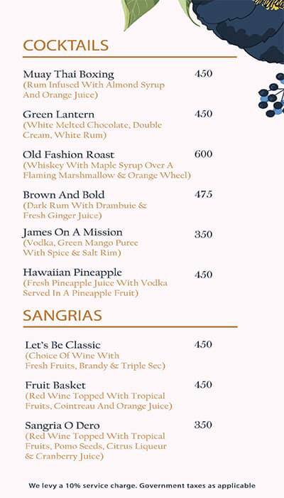 Menu at Butterfly High, Thane