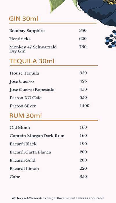 Menu at Butterfly High, Thane