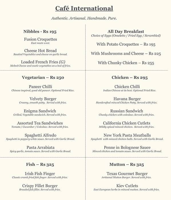 Menu at Little Attock, New Delhi