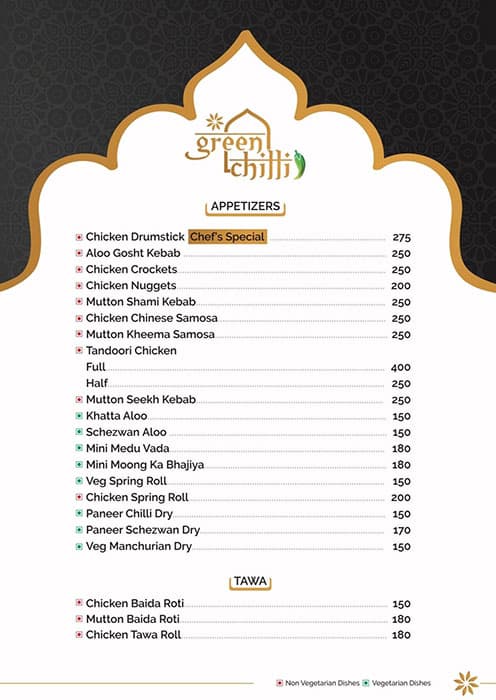 Menu of Green Chilli, Byculla, Mumbai