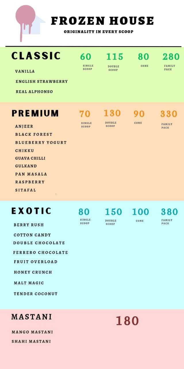 Menu of Frozen House, Kalwa, Thane