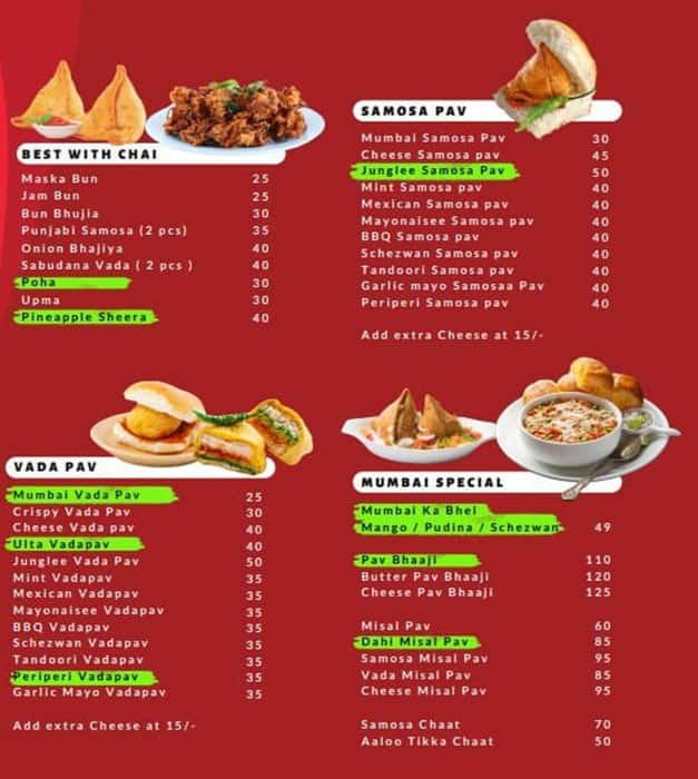 Menu of Mumbai Chai Cafe, Bellandur, Bangalore