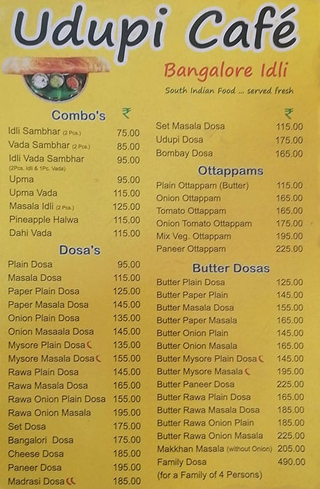 Menu at Udupi Cafe Bangalore Idli, Dehradun, 3 East Canal Road