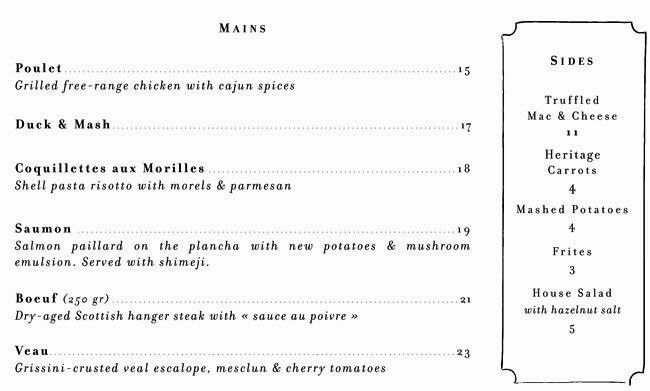 Menu at NAC restaurant, London, 41 N Audley St