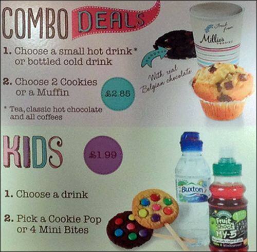 Menu at Millie's Cookies desserts, Edinburgh, Edinburgh Waverley Station