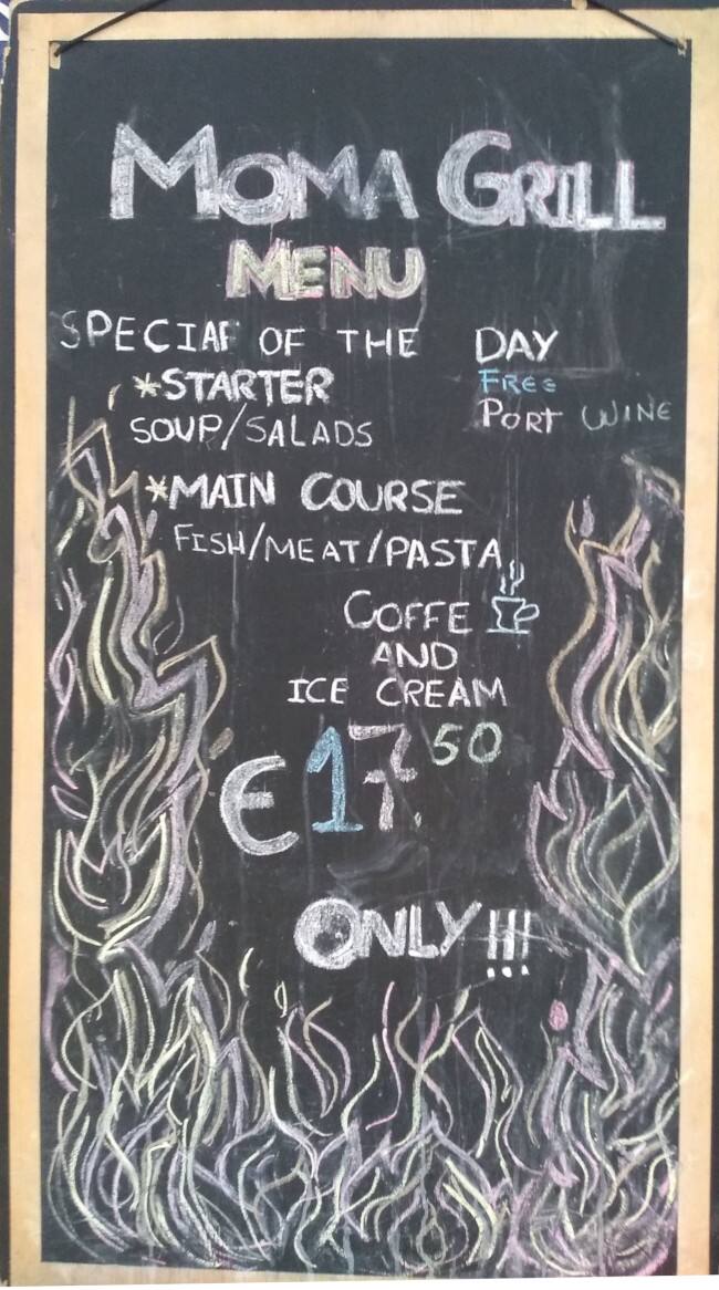 Menu at Moma restaurant, Lisbon