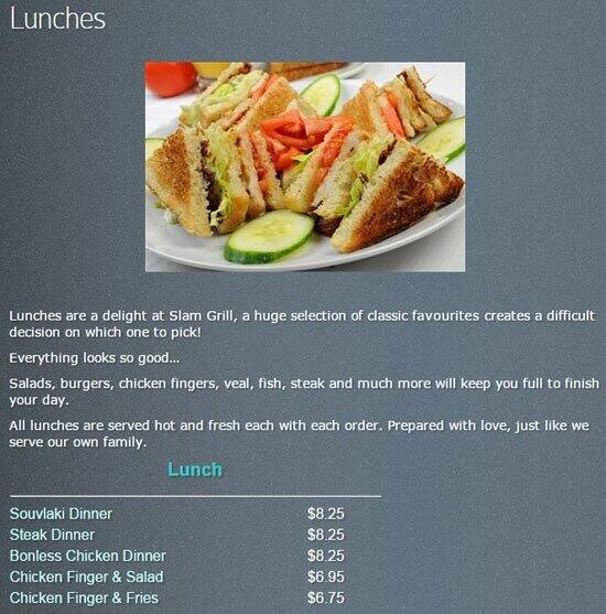 Menu at Slam Grill Restaurant & Bar, Toronto