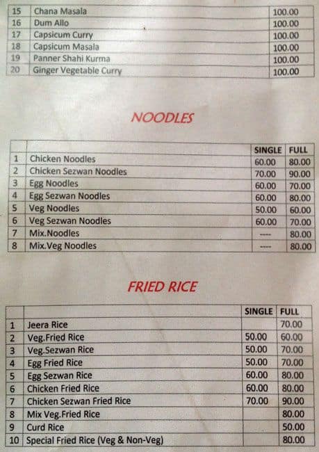 Menu at Hot Plate, Secunderabad, Anand Bagh Cross Roads