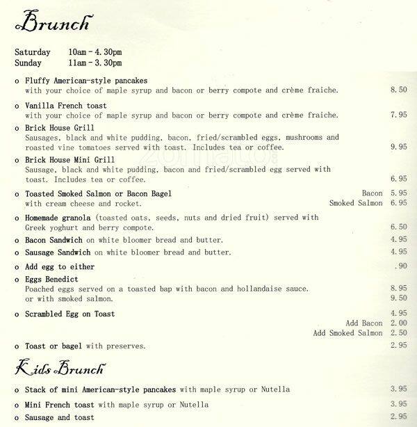 Menu at The Brick House cafe, Dublin, 288 Harold's
