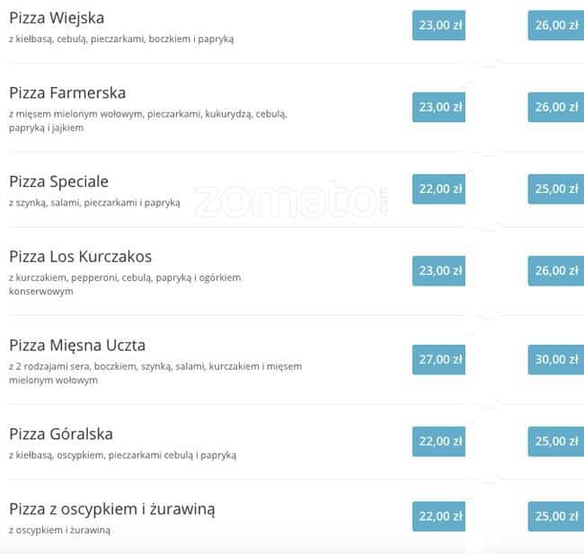 Menu at El Popo restaurant, Katowice