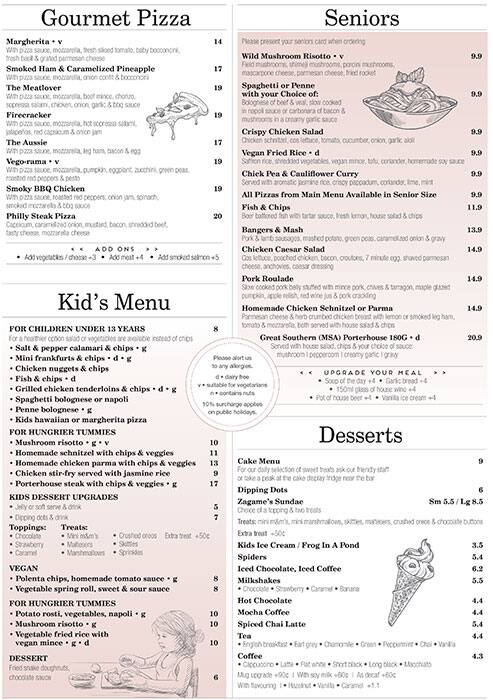Menu at Berwick Springs Hotel restaurant, Berwick, 288-296 Clyde Rd
