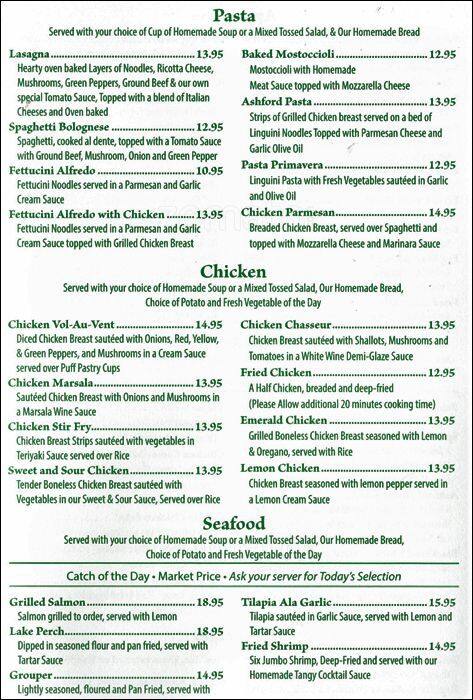 Menu at Ashford House restaurant, Tinley Park