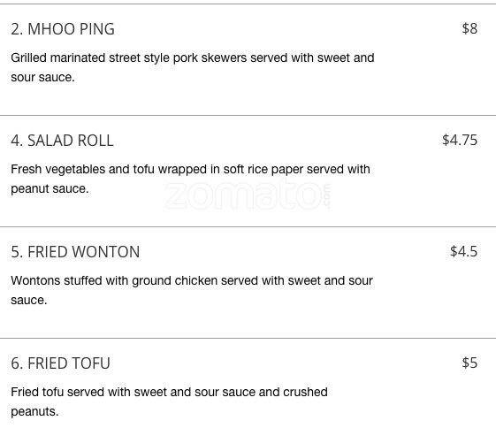 Menu at Mee-Sen Thai Eatery pub & bar, Portland