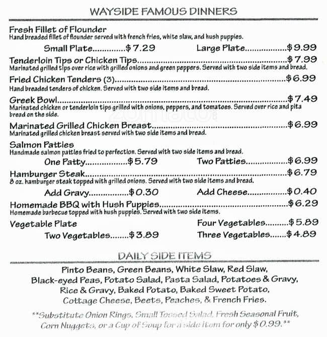 Menu at Wayside - Church Street restaurant, Concord