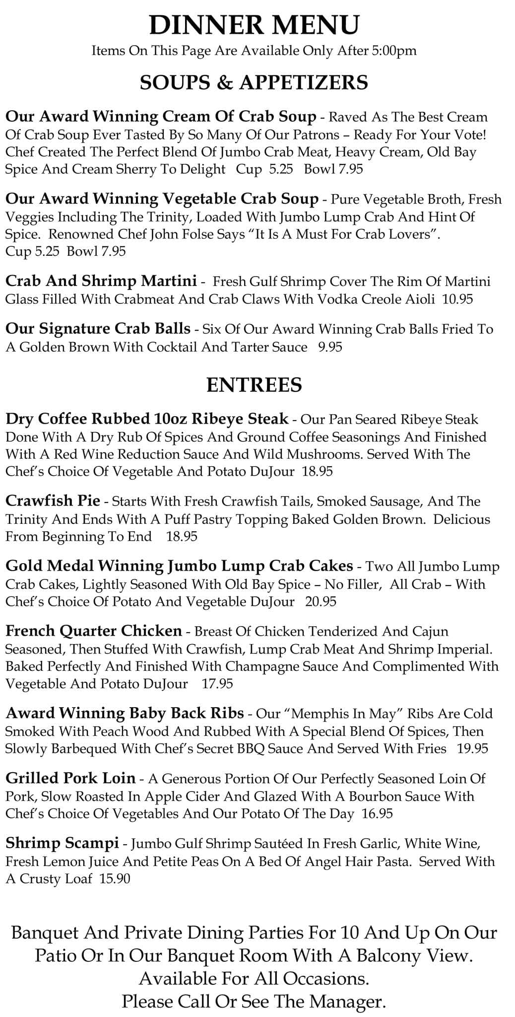 Menu at The Old Coffee Pot Restaurant, New Orleans