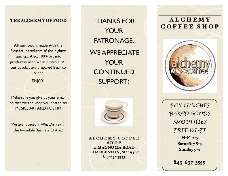 Alchemy Menu, Menu for Alchemy, Daniel Island, Charleston - Urbanspoon ...