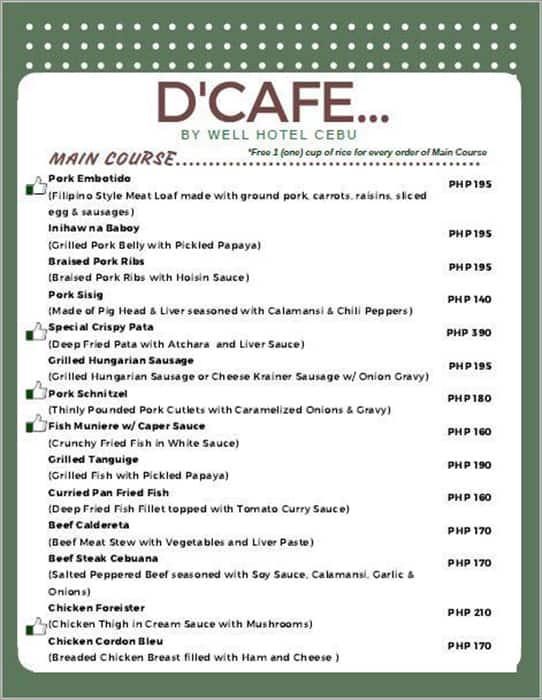 Menu at D' Cafe, Cebu City
