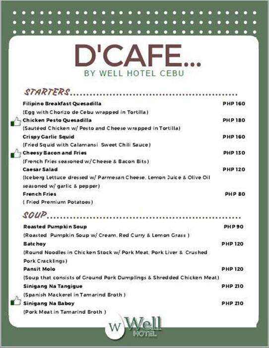 Menu at D' Cafe, Cebu City