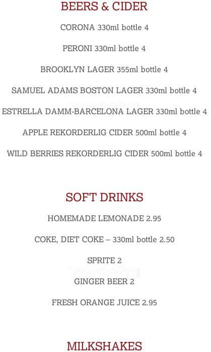 Menu at Hudsons brasserie restaurant, London, 1357 High Rd