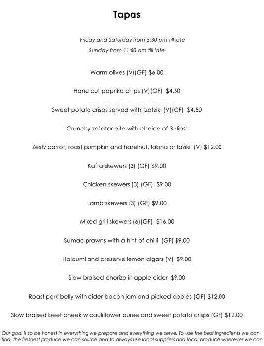 Menu at Harvest Moon Burleigh Heads restaurant, Burleigh Heads