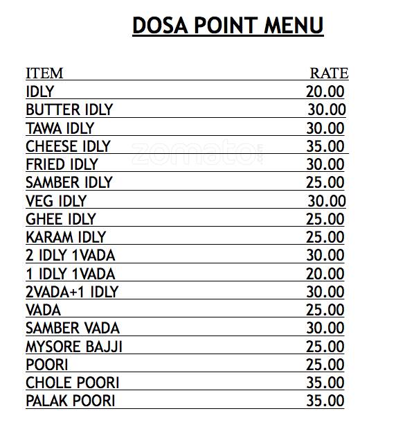 Menu at Dosa Point, Secunderabad, 49