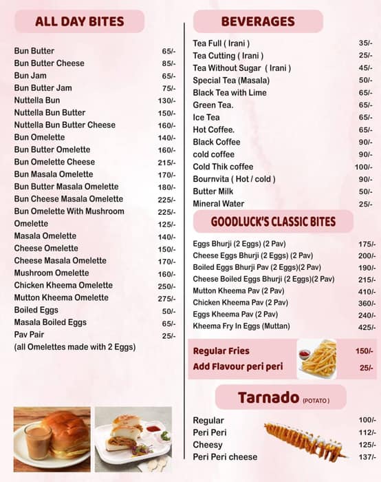 Menu of Goodluck Cafe, Warje, Pune