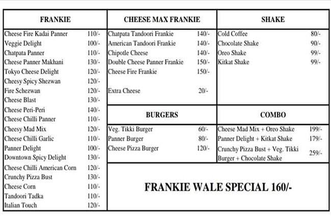 Menu of Frankie Wale, Infocity, Gandhinagar