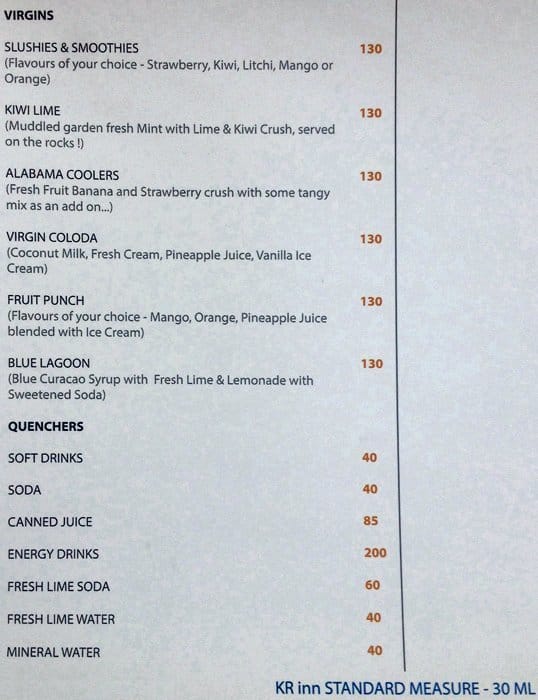 Menu at elixir - Restobar, Bengaluru