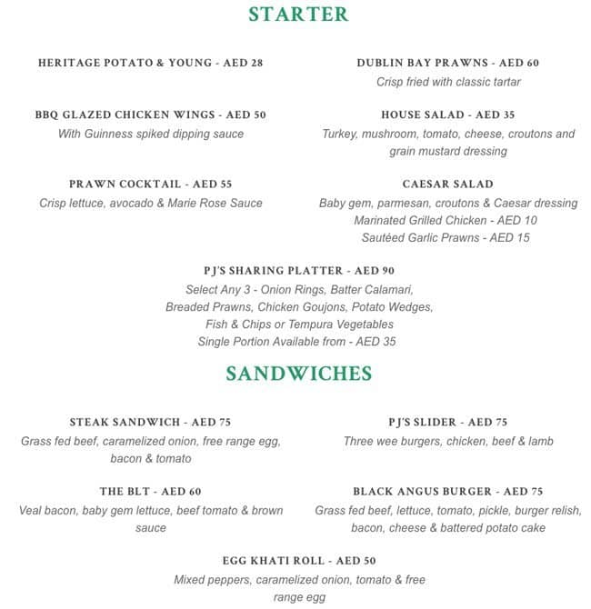 PJ O'Reilly's - Le Royal Meridien Menu - Zomato