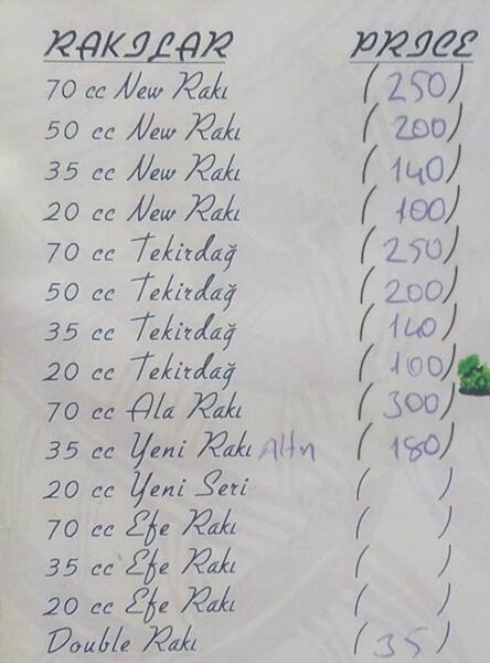 Menu at Ziya Restaurant Türkü Evi, Istanbul