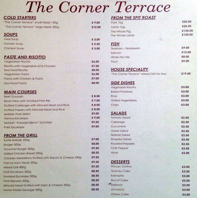 Menu at The Corner Terrace London BBQ, London, Unit 1