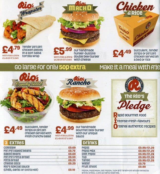 Menu at Rio's Piri Piri restaurant, Croydon, 46 High St