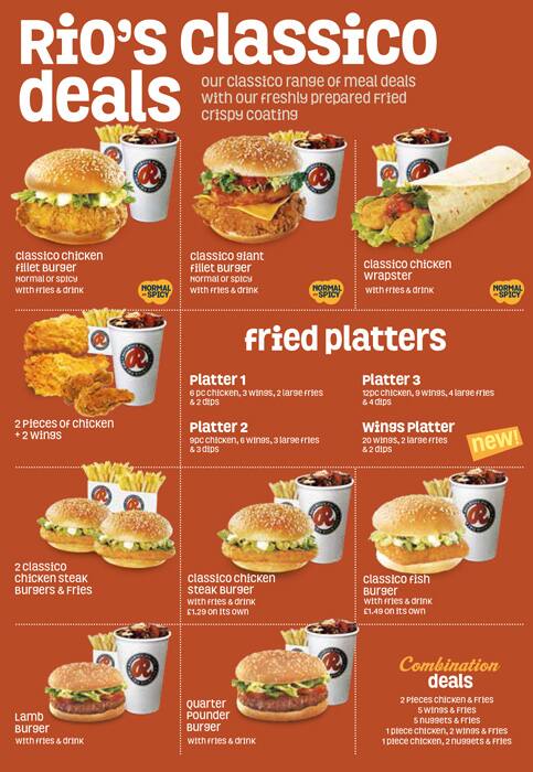 Menu at Rio's Piri Piri fast food, Croydon, 46 High St