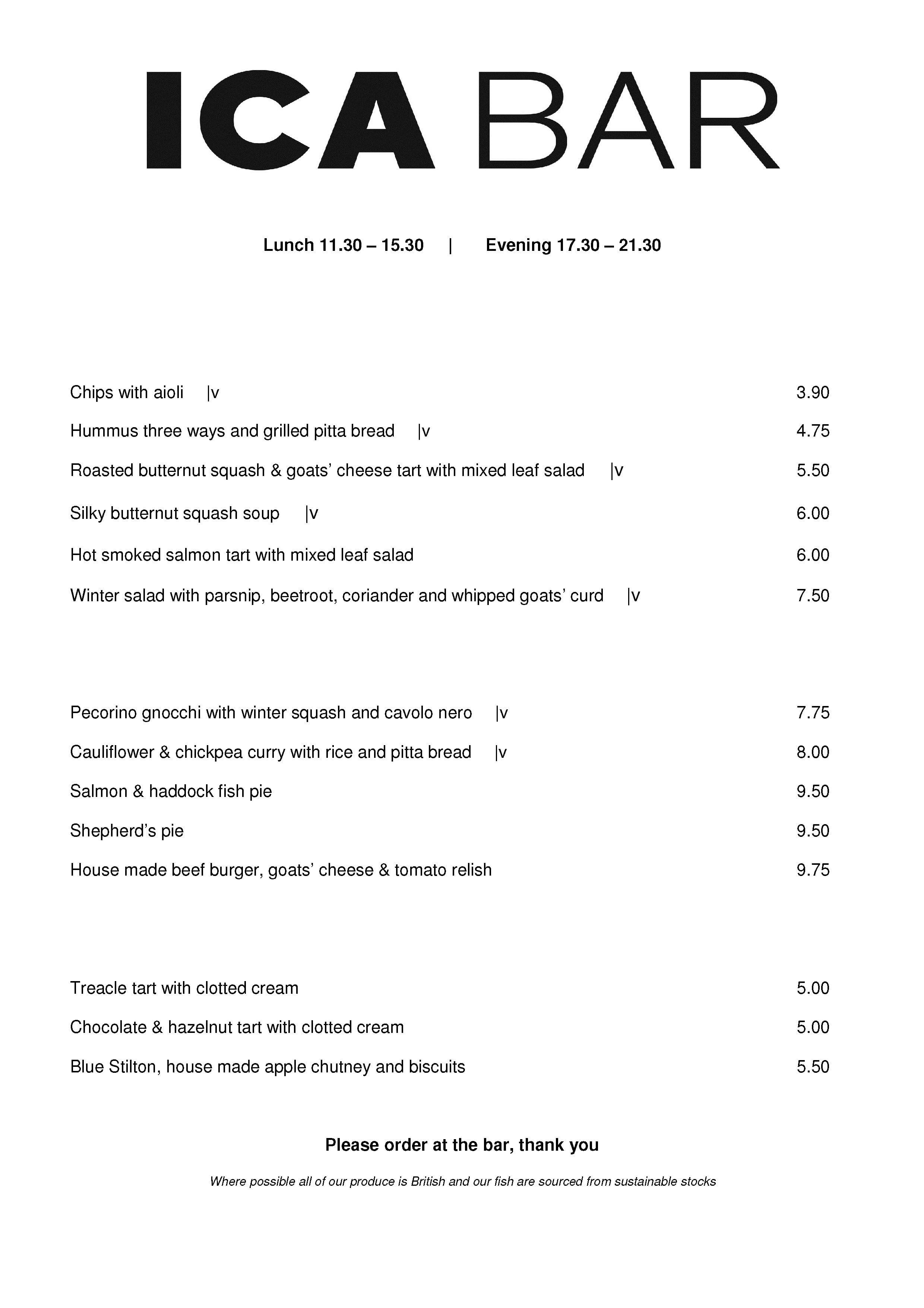 Menu at The RA Cafe, London