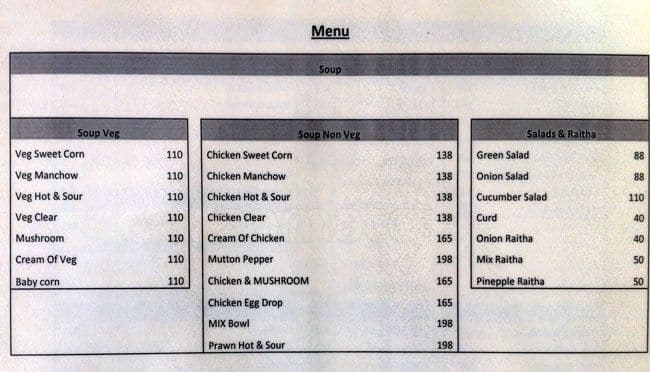 Menu at Charminar, Chennai, 573/27