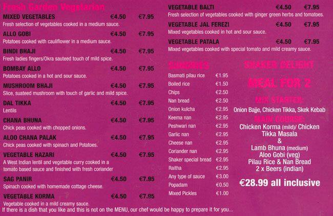 Menu at Chilli Shaker restaurant, Swords