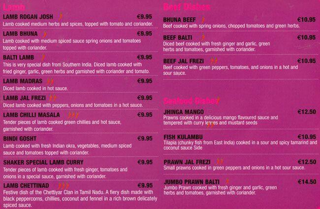 Menu at Chilli Shaker restaurant, Swords